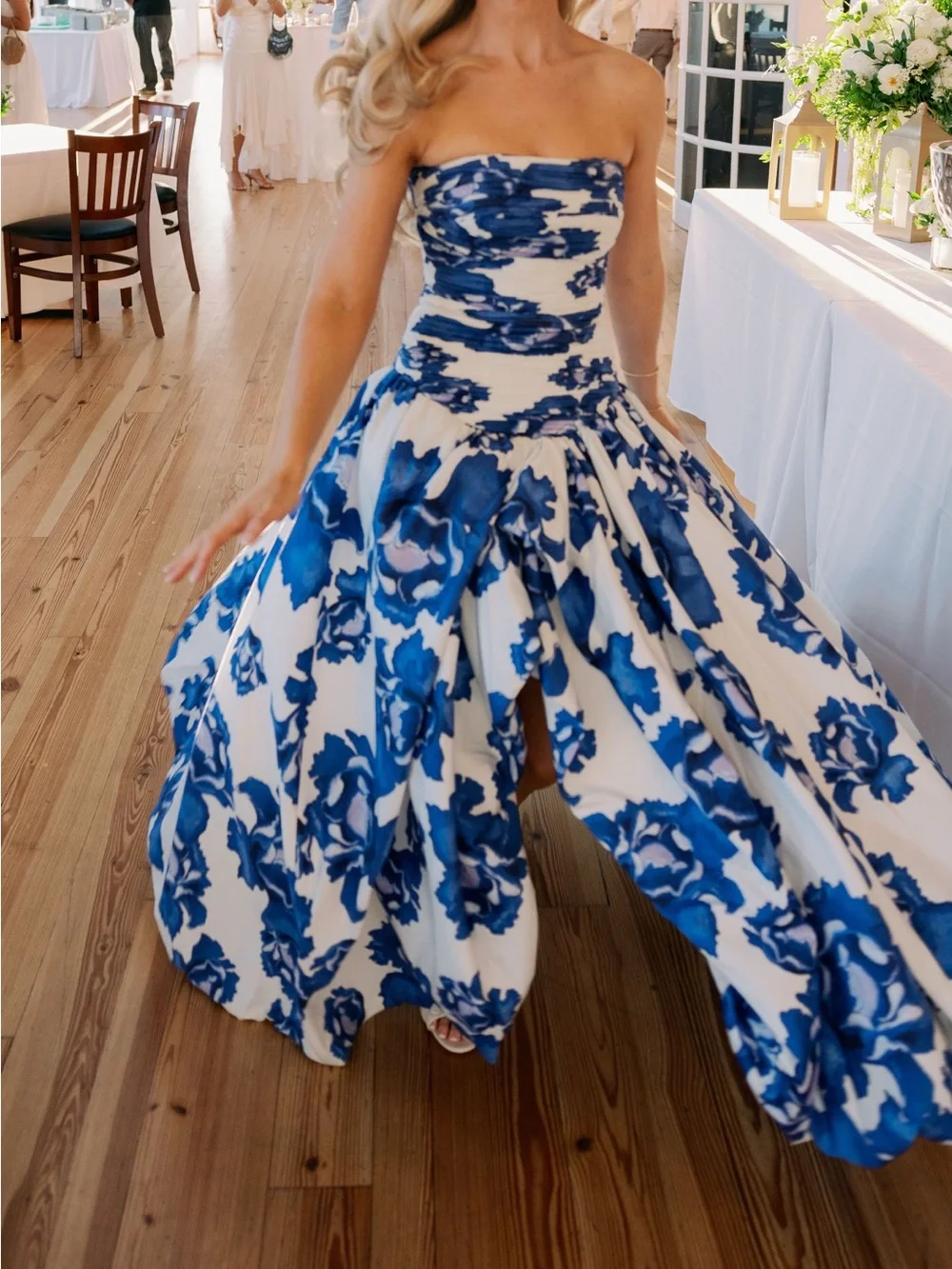 Aje | Dresses | Aje White And Blue Floral Strapless Maxi Dress | Poshmark